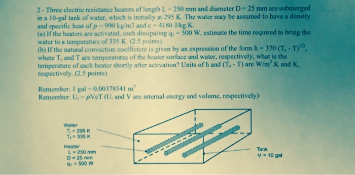 Solved Three electric resistance heaters of length L = 250 | Chegg.com