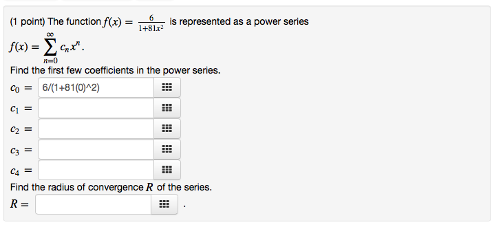 Solved (1 point) The functionf(x) is represented as a power | Chegg.com