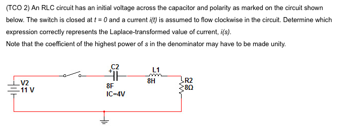 Solved An RLC circuit has an initial voltage across the | Chegg.com