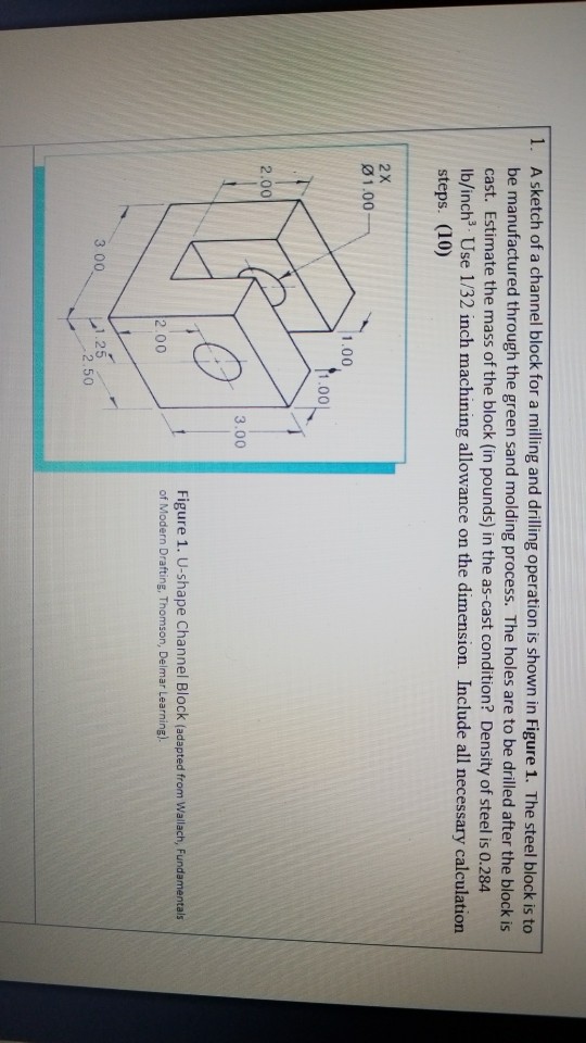1. A sketch of a channel block for a milling and | Chegg.com