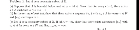 Solved Problem 2. Let A be a nonempty subset of R (a) | Chegg.com