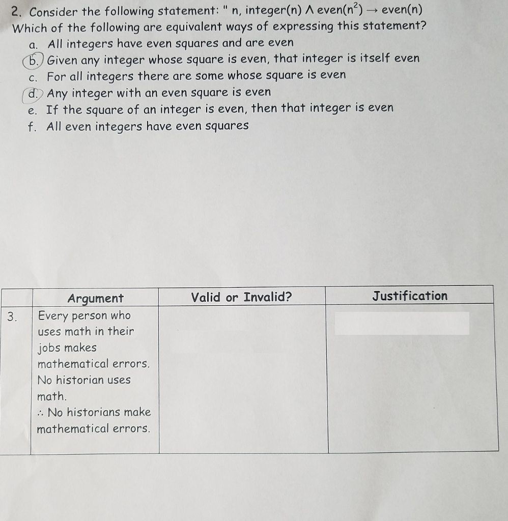 Solved Consider the following statement: "n, integer(n) | Chegg.com