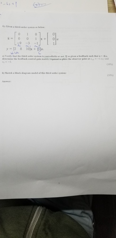 Solved 6). Given a third-order system as below: -9 -31 a) | Chegg.com