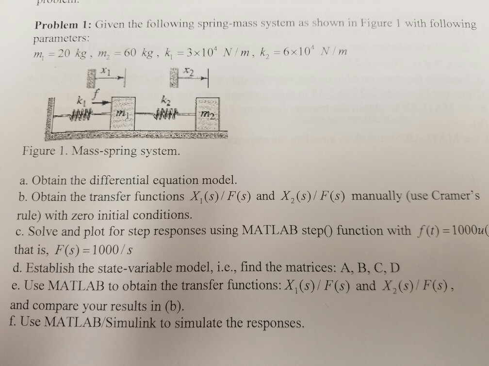 Solved Problem 1: Given the following spring-mass system as | Chegg.com