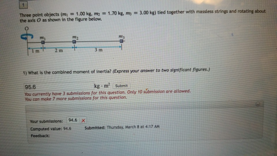 Solved Three point objects (m = 1.00 kg, m2 = 1.70 kg, m3 = | Chegg.com