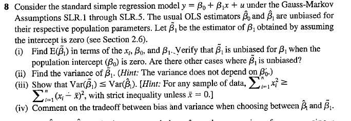 8 Consider the standard simple regression model y = | Chegg.com
