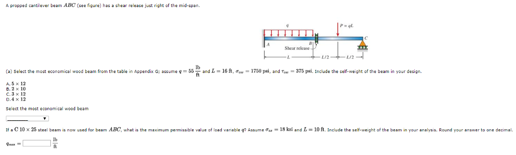 Solved A propped cantilever beam ABC (see figure) has a | Chegg.com