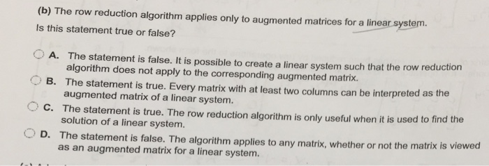 Solved B The Row Reduction Algorithm Applies Only To 4488