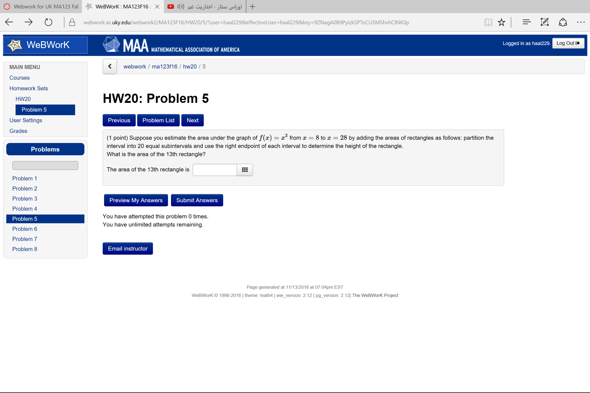 Solved Webwork for UK MA123 Fa WeBWorK MAA 123F16 O webwork | Chegg.com