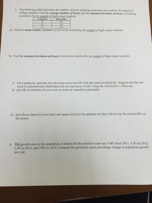 Solved The following table represents the number of hours | Chegg.com