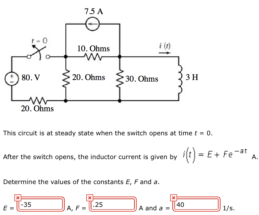 Solved This circuit is at steady state when the switch | Chegg.com