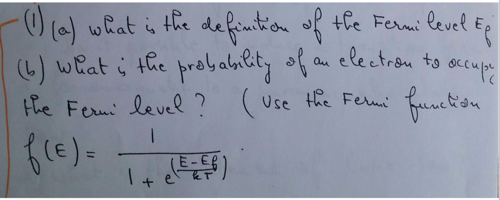 Solved What is the definition if the Fermi level E what is | Chegg.com