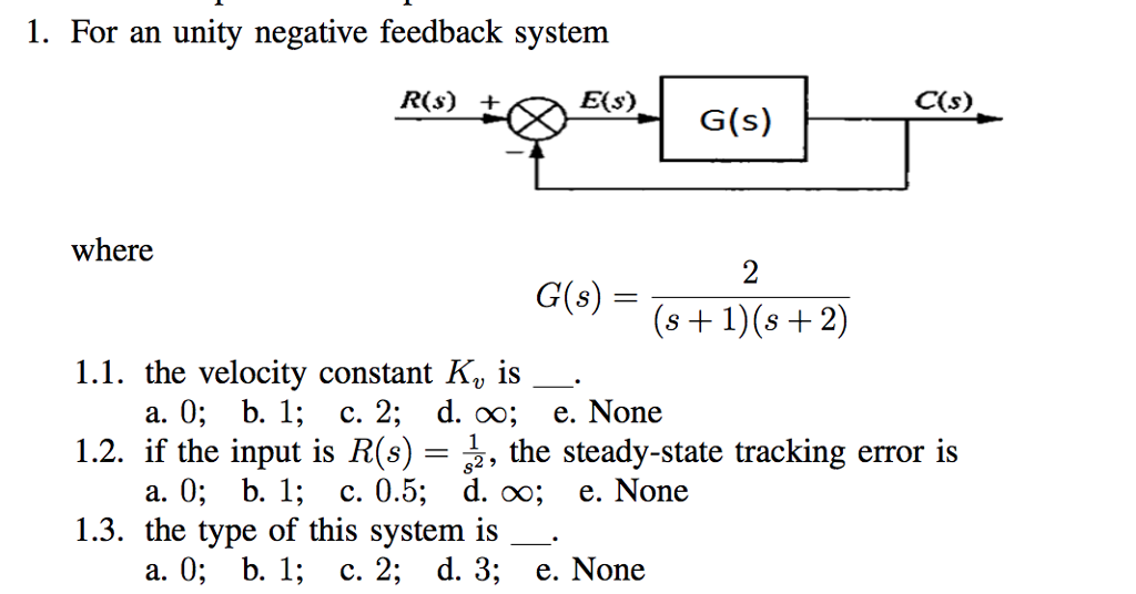 Solved 1. For an unity negative feedback system EG(s) where | Chegg.com