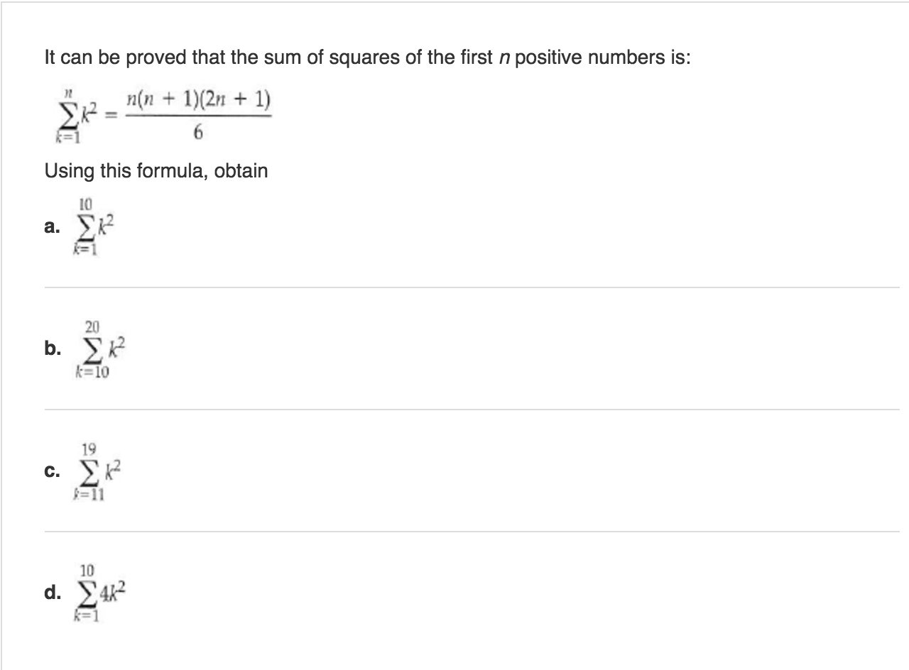 Solved It can be proved that the sum of squares of the first | Chegg.com
