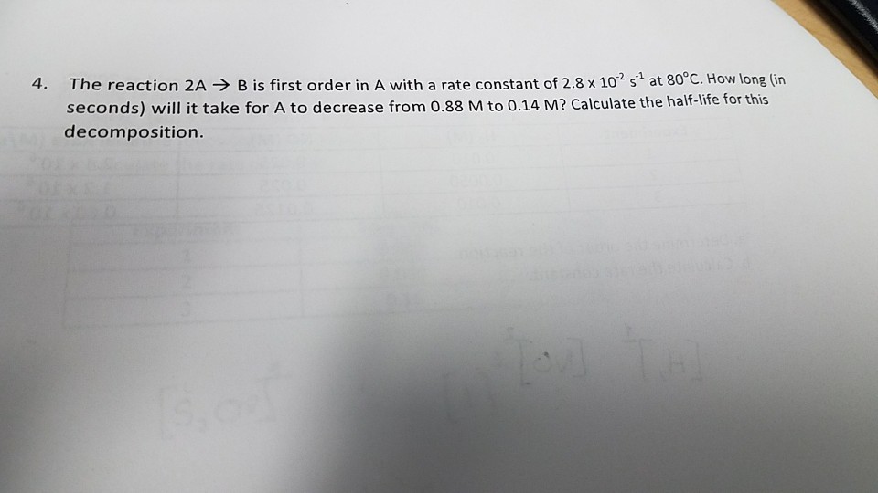 Solved The reaction 2A rightarrow B is first order in A with | Chegg.com