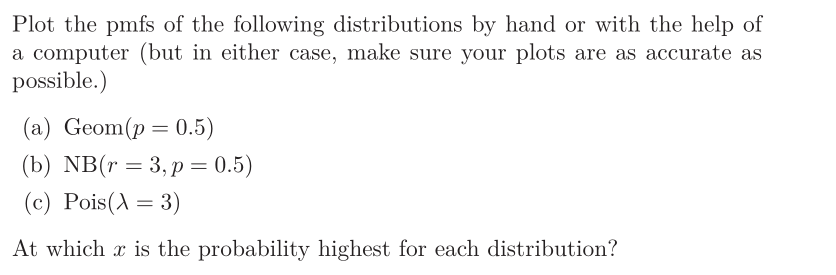 Solved Plot the pmfs of the following distributions by hand | Chegg.com
