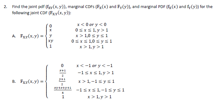 Solved 2. Find the joint pdf (fxr(x, y)), marginal CDFs | Chegg.com