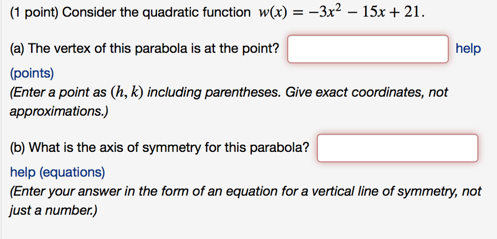 Solved (1 point) Consider the quadratic function w(x) | Chegg.com
