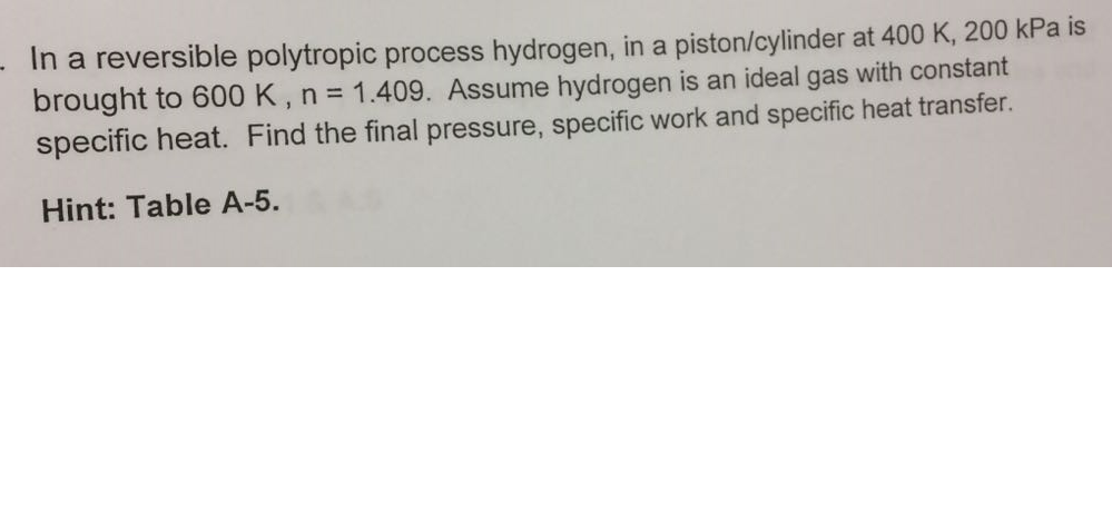Solved In reversible polytropic process hydrogen, in | Chegg.com