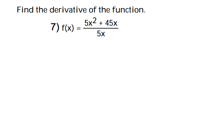 Solved Find the derivative of the function. f(x) = 5x^2 + | Chegg.com