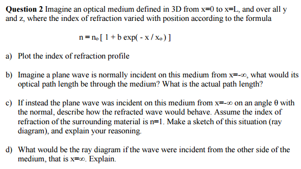 Imagine an optical medium defined in 3D from x = 0 to | Chegg.com