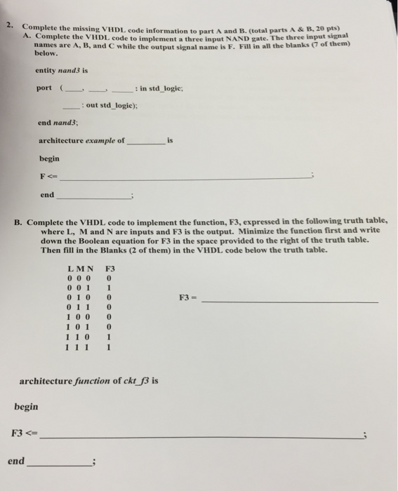 2 Complete The Missing Vhdl Code Information To 7530