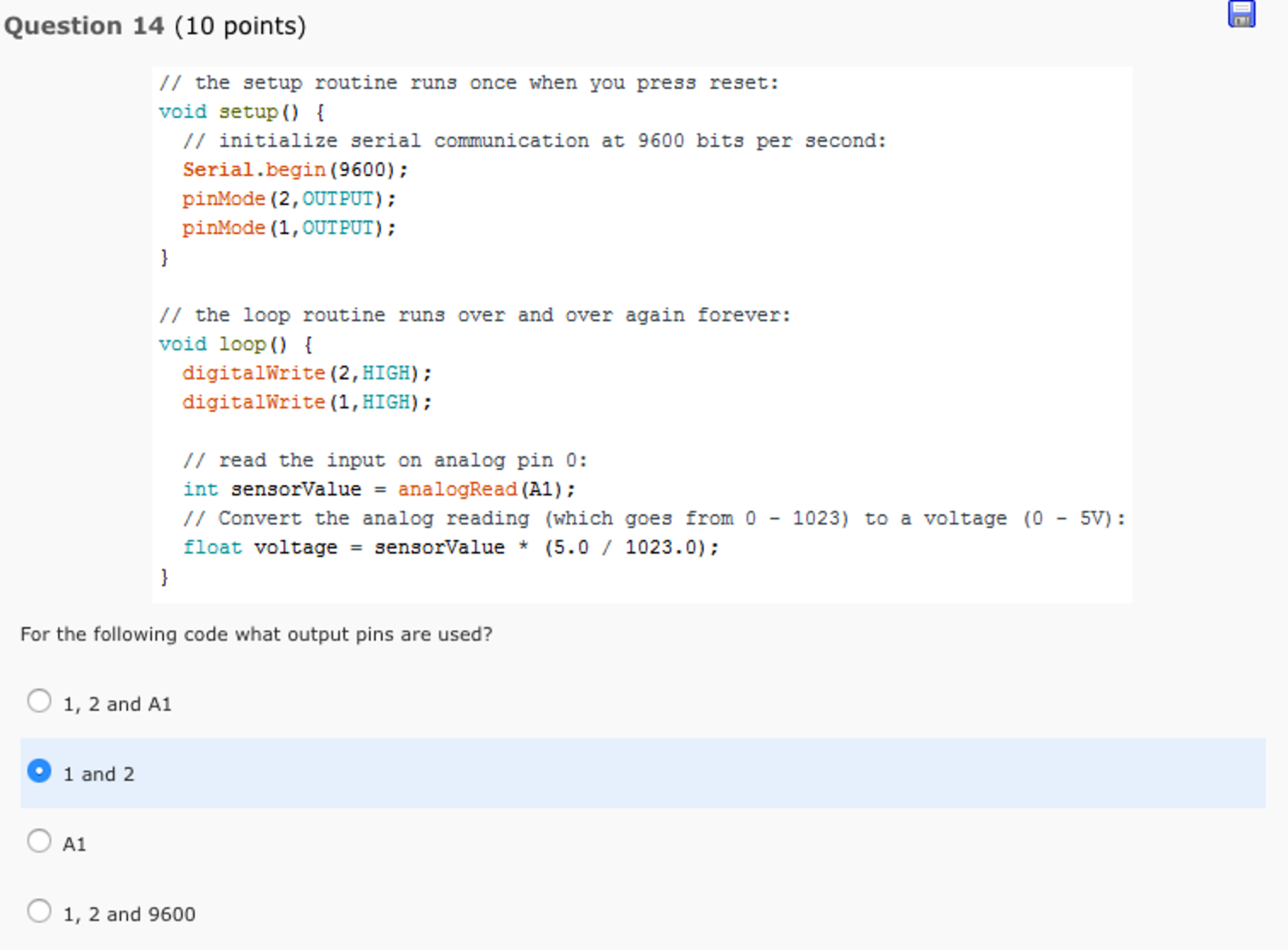 Solved // the setup routine runs once when you press reset: | Chegg.com