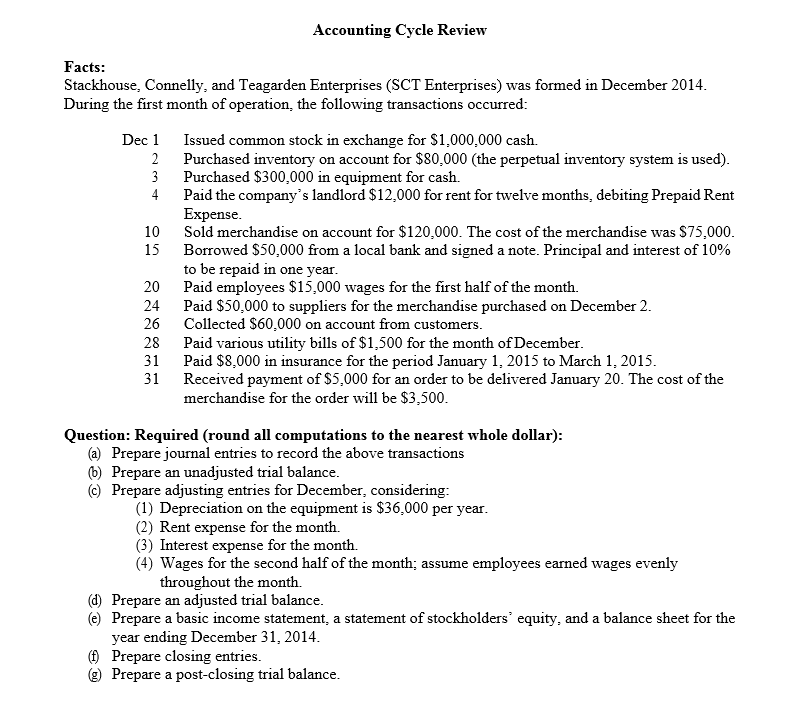 Solved Accounting Cycle Review Facts: Stackhouse, Connelly, | Chegg.com