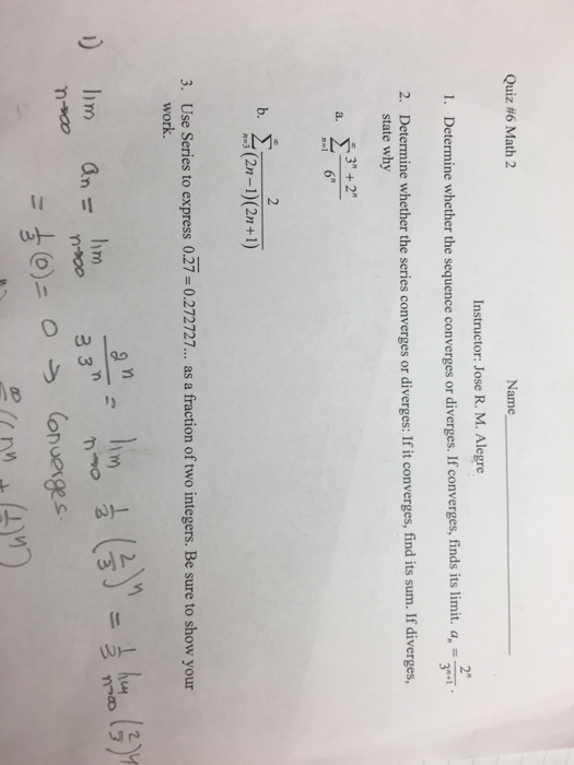Solved Determine whether the sequence converges or diverges. | Chegg.com