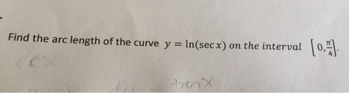 Solved Find the arc length of the curve y = ln(sec x) on the | Chegg.com