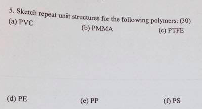 Solved 5. Sketch repeat unit structures for the following | Chegg.com