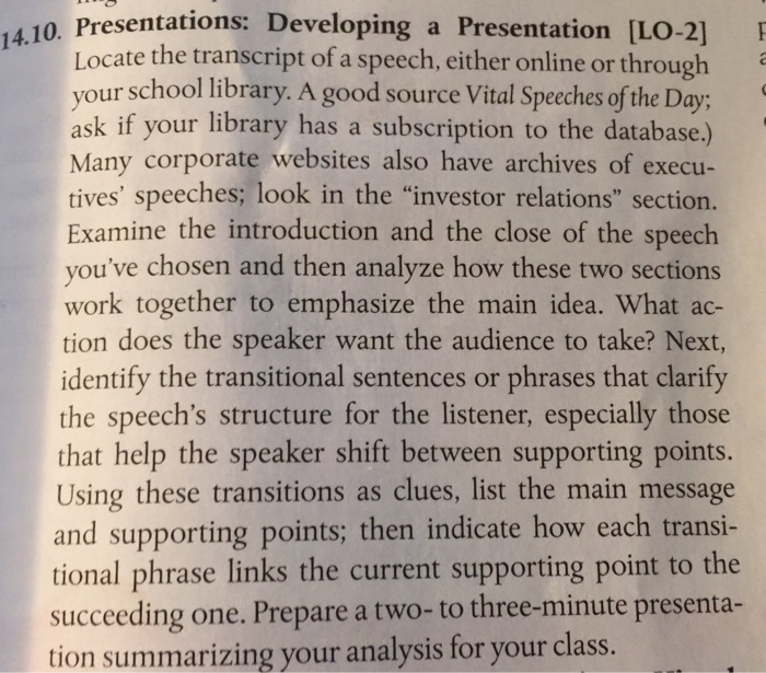 Locate the transcript of a speech, either online or | Chegg.com
