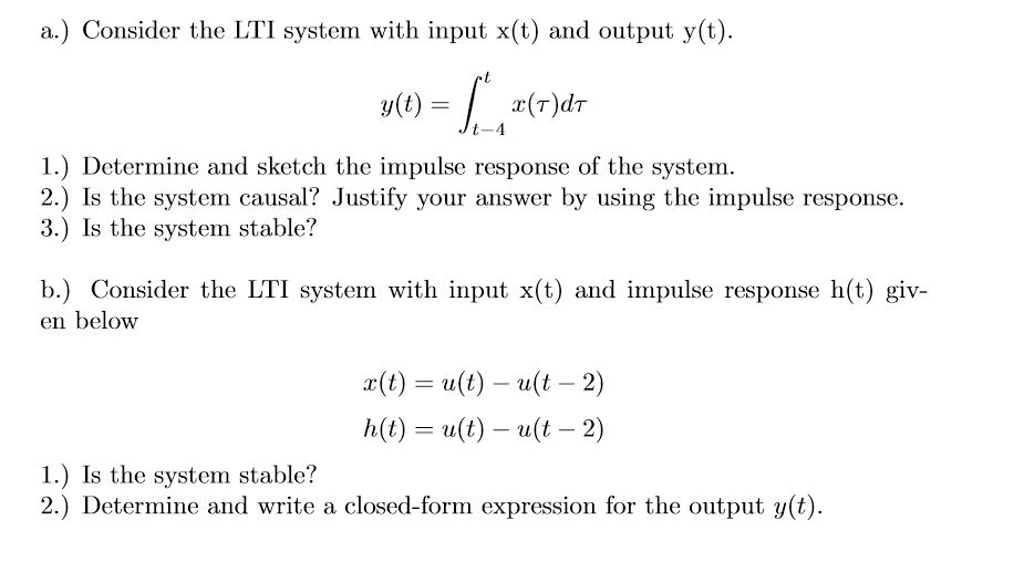 Solved Consider the LTI system with input x(t) and output | Chegg.com