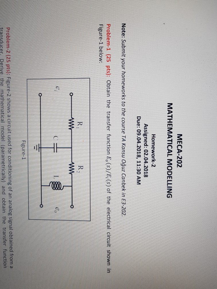Solved MECA-202 MATHEMATICAL MODELLING Homework-2 Assigned: | Chegg.com
