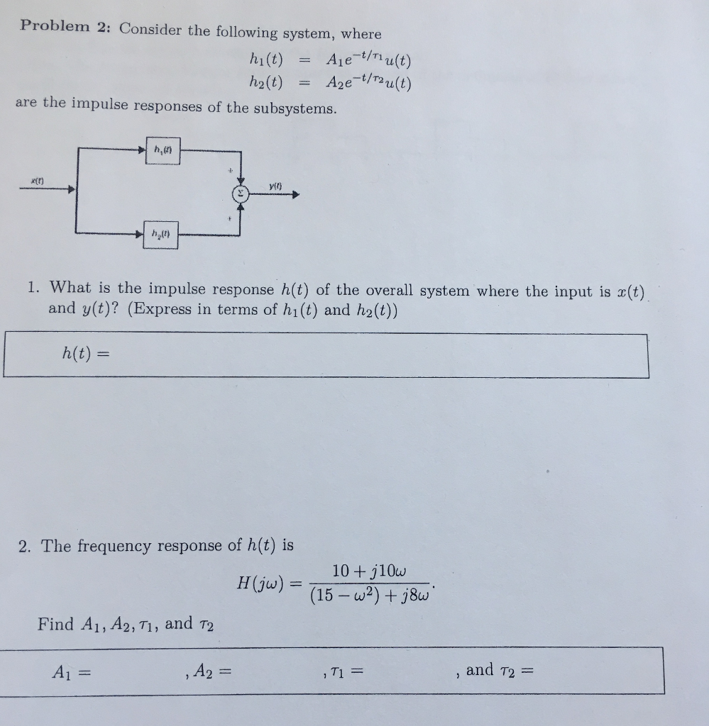 Solved Problem 2: Consider the following system, where h2(t) | Chegg.com