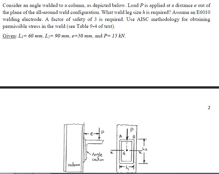 Consider an angle welded to a column, as depicted | Chegg.com