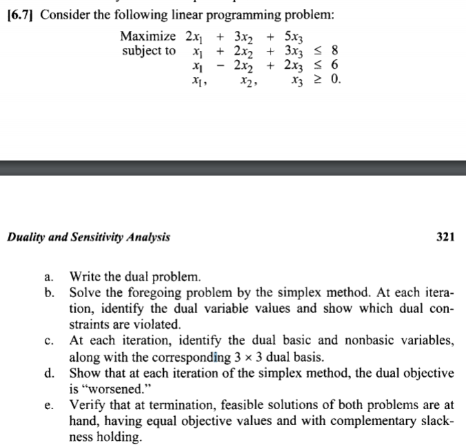 Solved [6.7] Consider the following linear programming | Chegg.com