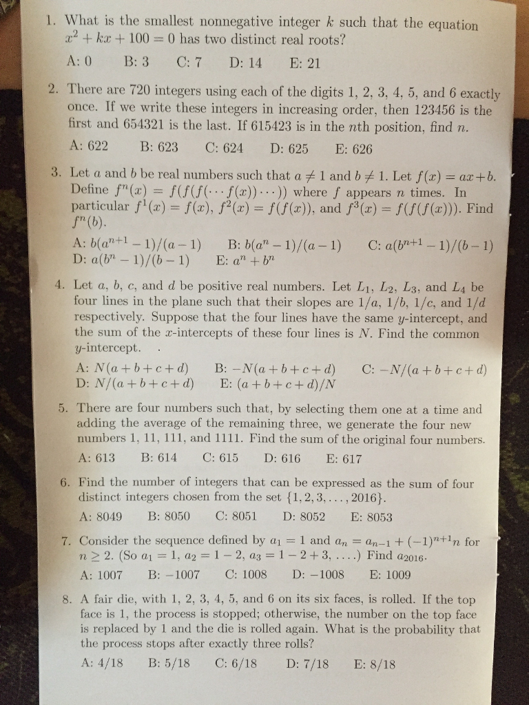 Solved 1. What is the smallest nonnegative integer k such | Chegg.com