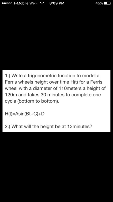 Solved Write a trigonometric function to model a Ferris | Chegg.com