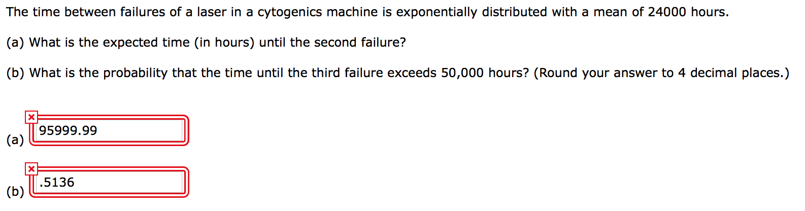 Solved The time between failures of a laser in a cytogenics | Chegg.com