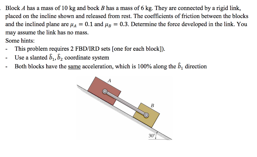 Solved Block A has a mass of 10 kg and bock B has a mass of | Chegg.com