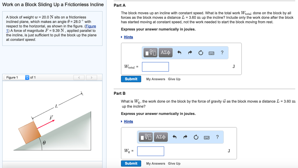 Solved Work On A Block Sliding Up A Frictionless Incline