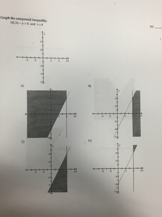Solved Graph the compound inequality 16) 2x ? y > 4 and x