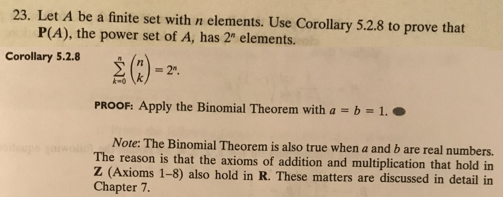 Solved 23. Let A be a finite set with n elements. Use | Chegg.com Solved 23. Let A be a finite set with n elements. Use | Chegg.com