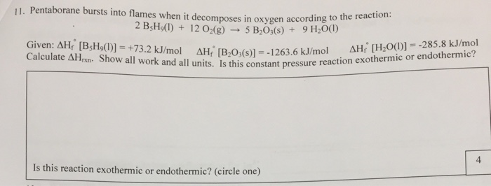 Solved 11. Pentaborane bursts into fl into flames when t | Chegg.com