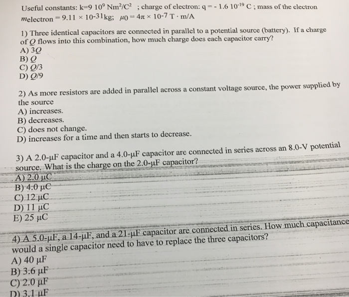 Solved Useful constants: k = 9 10^9 Nm^2/C^2; charge of | Chegg.com