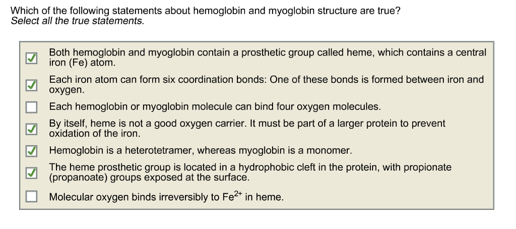Solved Which of the following statements about hemoglobin | Chegg.com