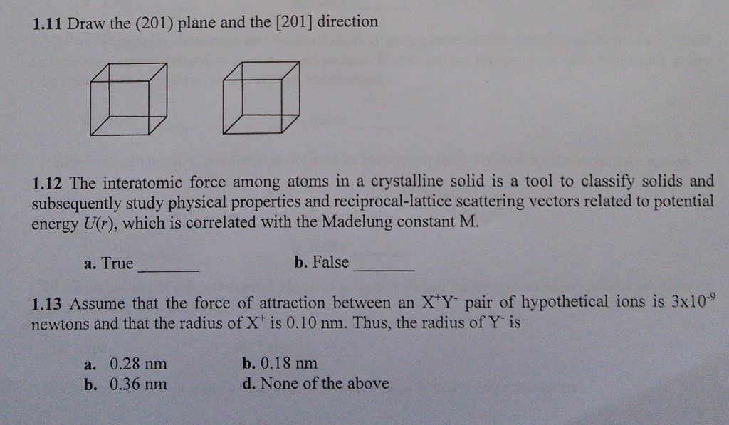 Solved Draw the (201) plane and the [201] direction The | Chegg.com