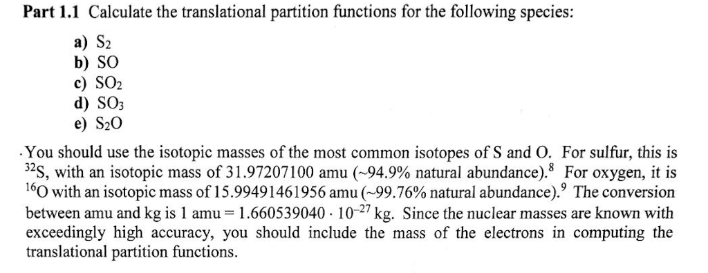 Solved Part 1 1 Calculate The Translational Partition