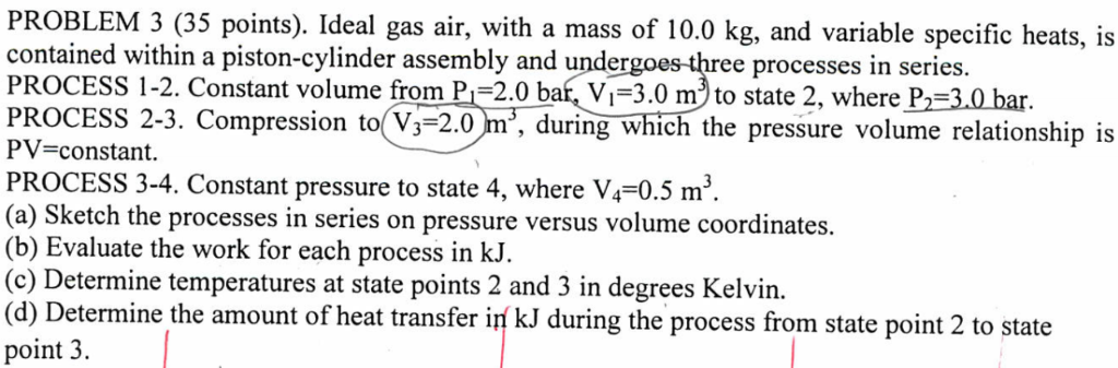 Solved PROBLEM 3 (35 points). Ideal gas air, with a mass of | Chegg.com